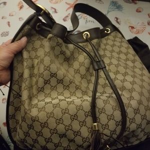 Gucci | Bags | Authentic Large Classic Mono Gucci W Drawstring | Poshmark